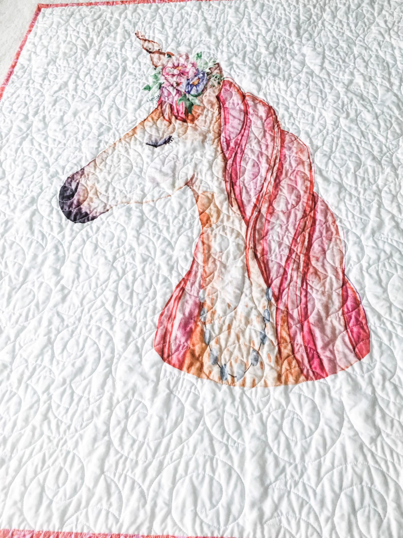 Unicorn Floral Baby Quilt Pink Unicorn Quilt Unicorn Nursery - Etsy