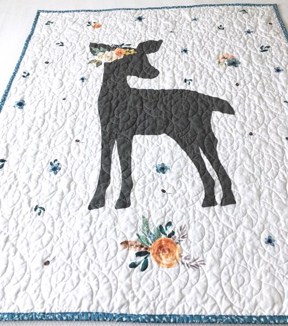 Baby Quilt Woodland Baby Quilt Deer Baby Blanket Cuddly | Etsy
