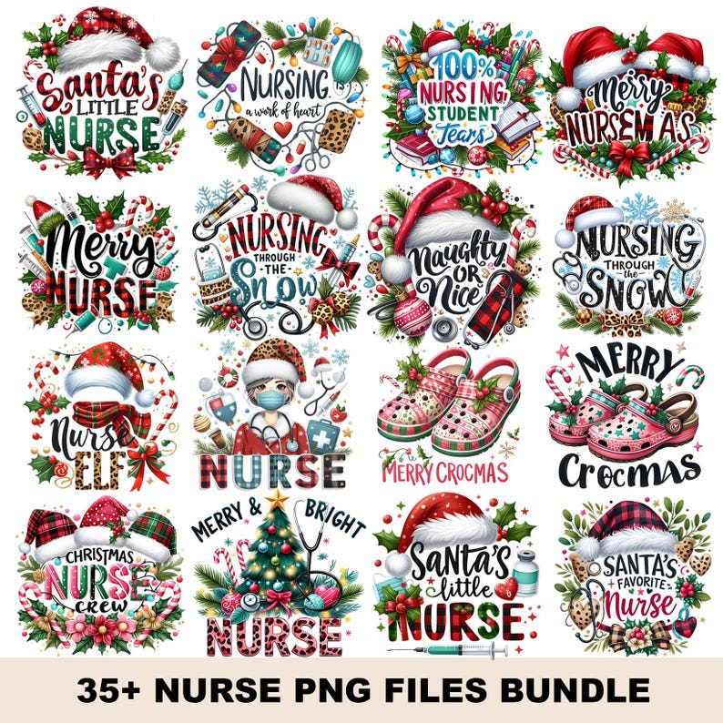 35 PNG Christmas Nurse Bundle PNG File, Santa's Favorite Nurse Png ...