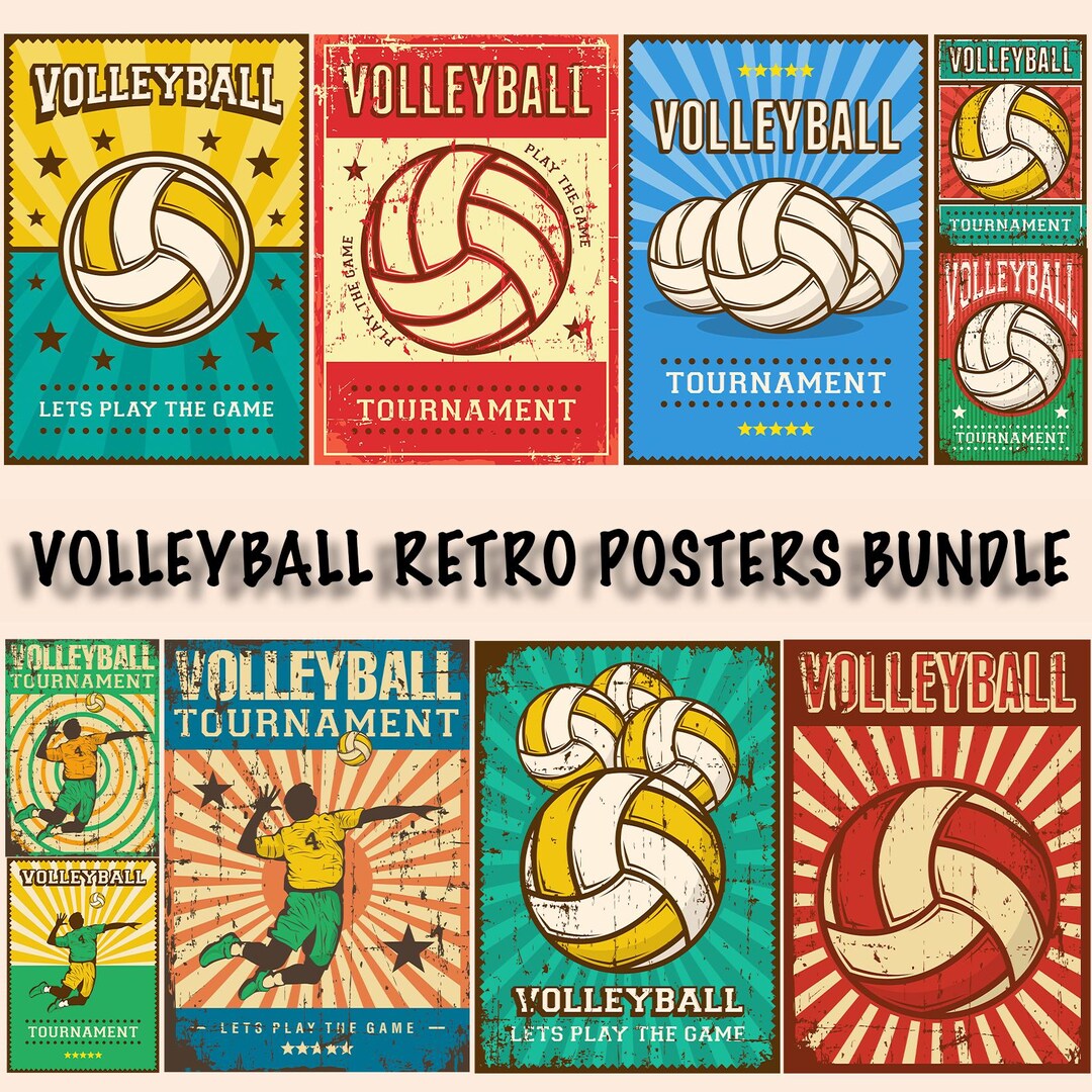2025 Volleyball Retro Posters Bundle, 10 Digital Files in JPG Format ...