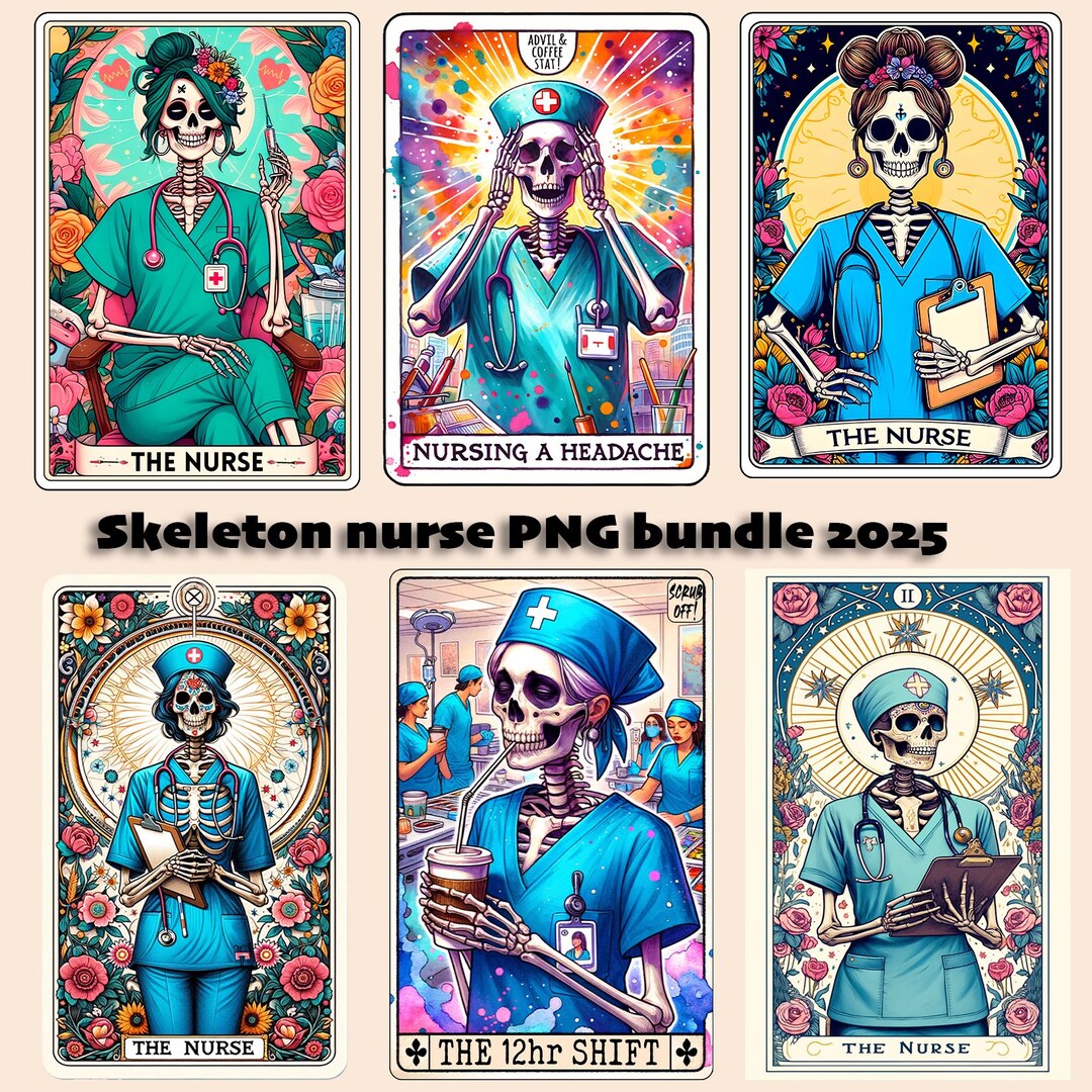 Skeleton Nurse PNG Bundle 2025 | Rocking Nurse, Gothic Nurse Art, Funny ...