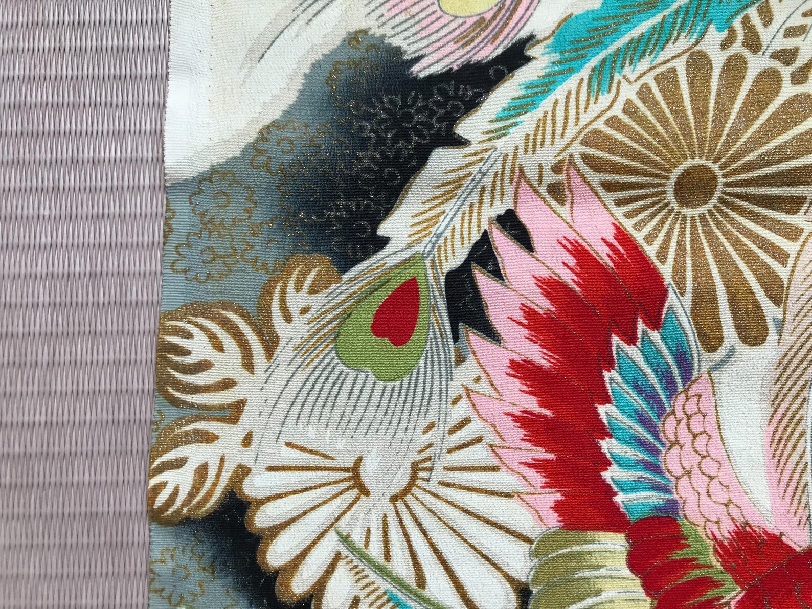 Japanese Kimono Fabric for Children, CHIRIMEN silk Crepe, Bird, KUJAKU ...