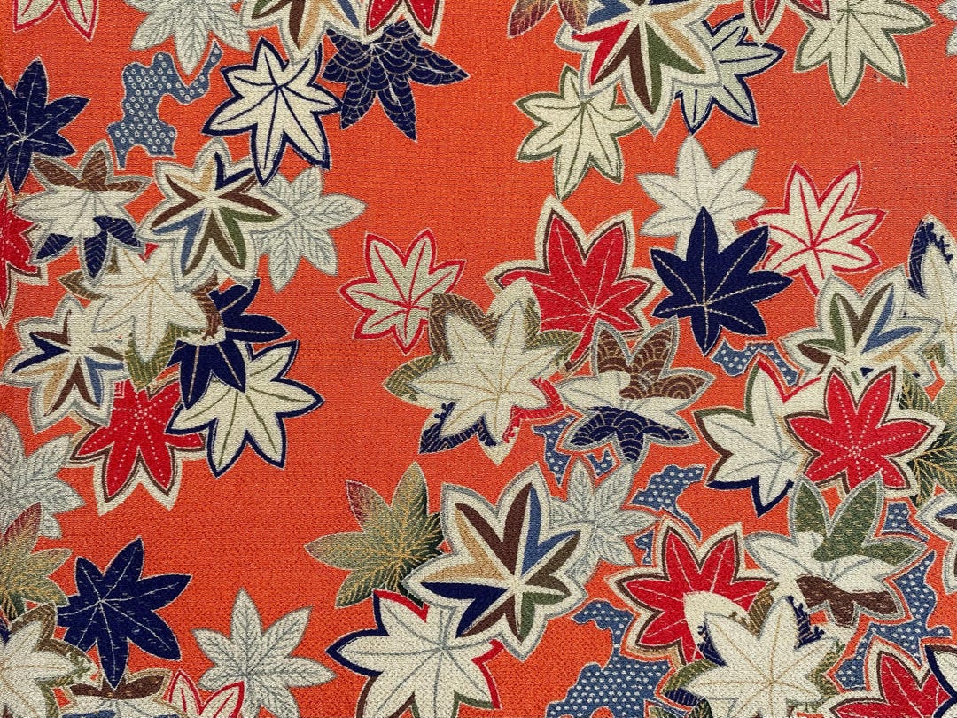 Japanese Vintage Kimono Fabric, EDO CHIRIMEN (silk Crepe), MOMIJI ...