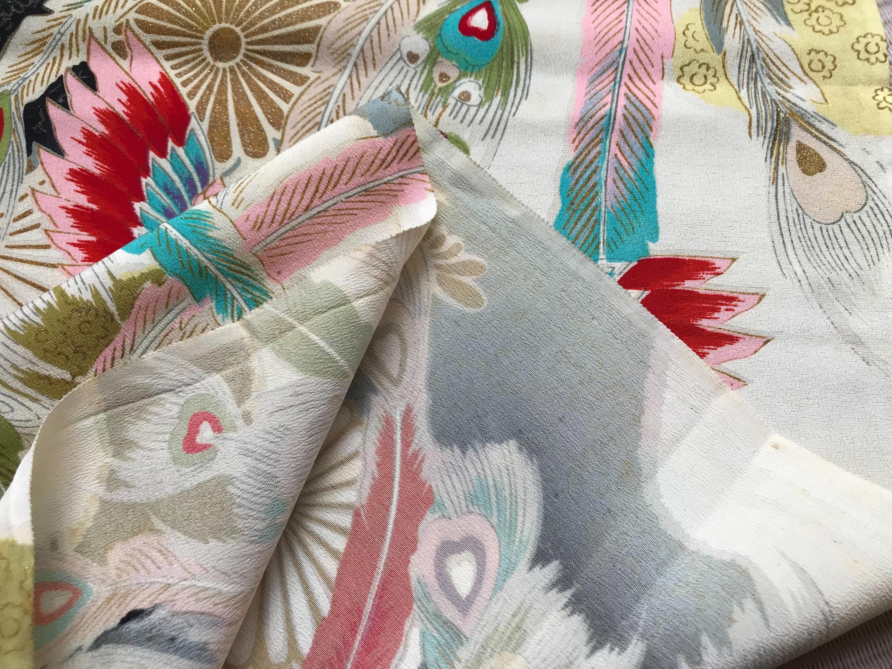 Japanese Kimono Fabric for Children, CHIRIMEN (silk Crepe), Bird ...