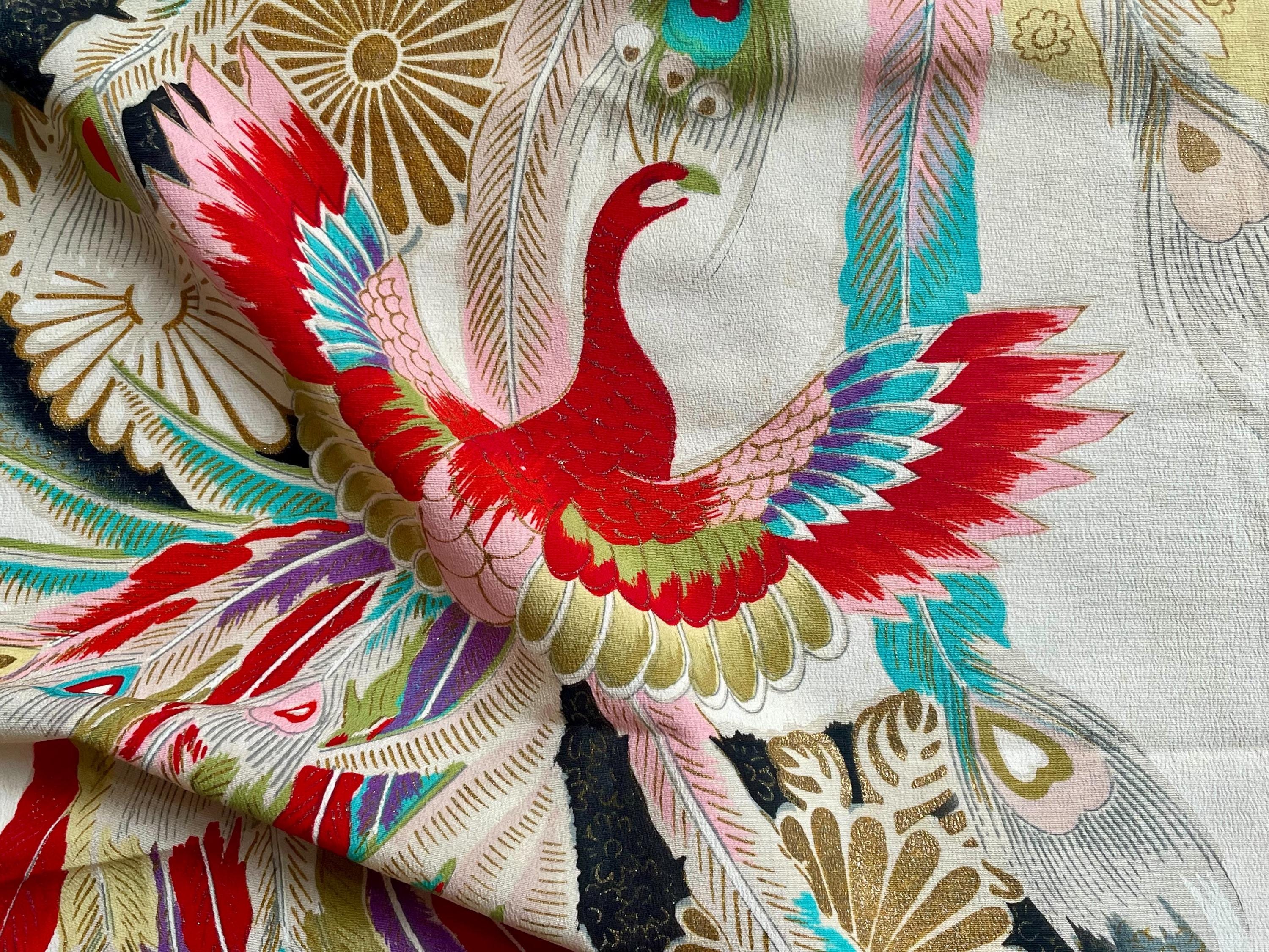 Japanese Kimono Fabric for Children, CHIRIMEN (silk Crepe), Bird ...