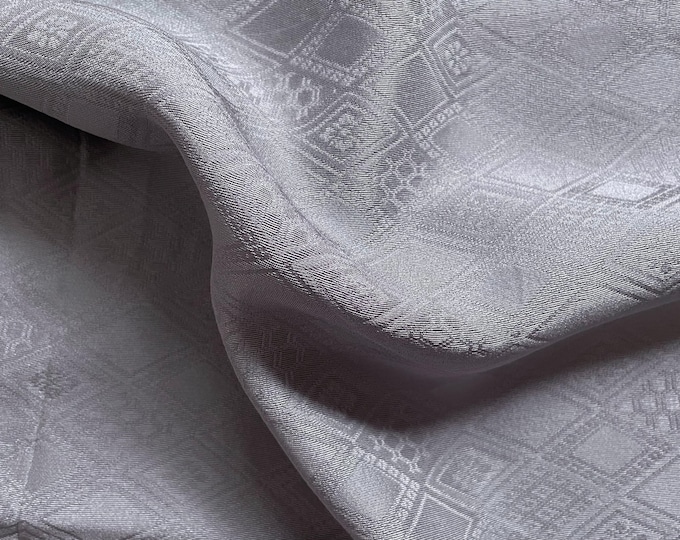 Japanese Vintage Kimono Fabric, Japanese Silk Jacquard, Gray, Rinzu ...