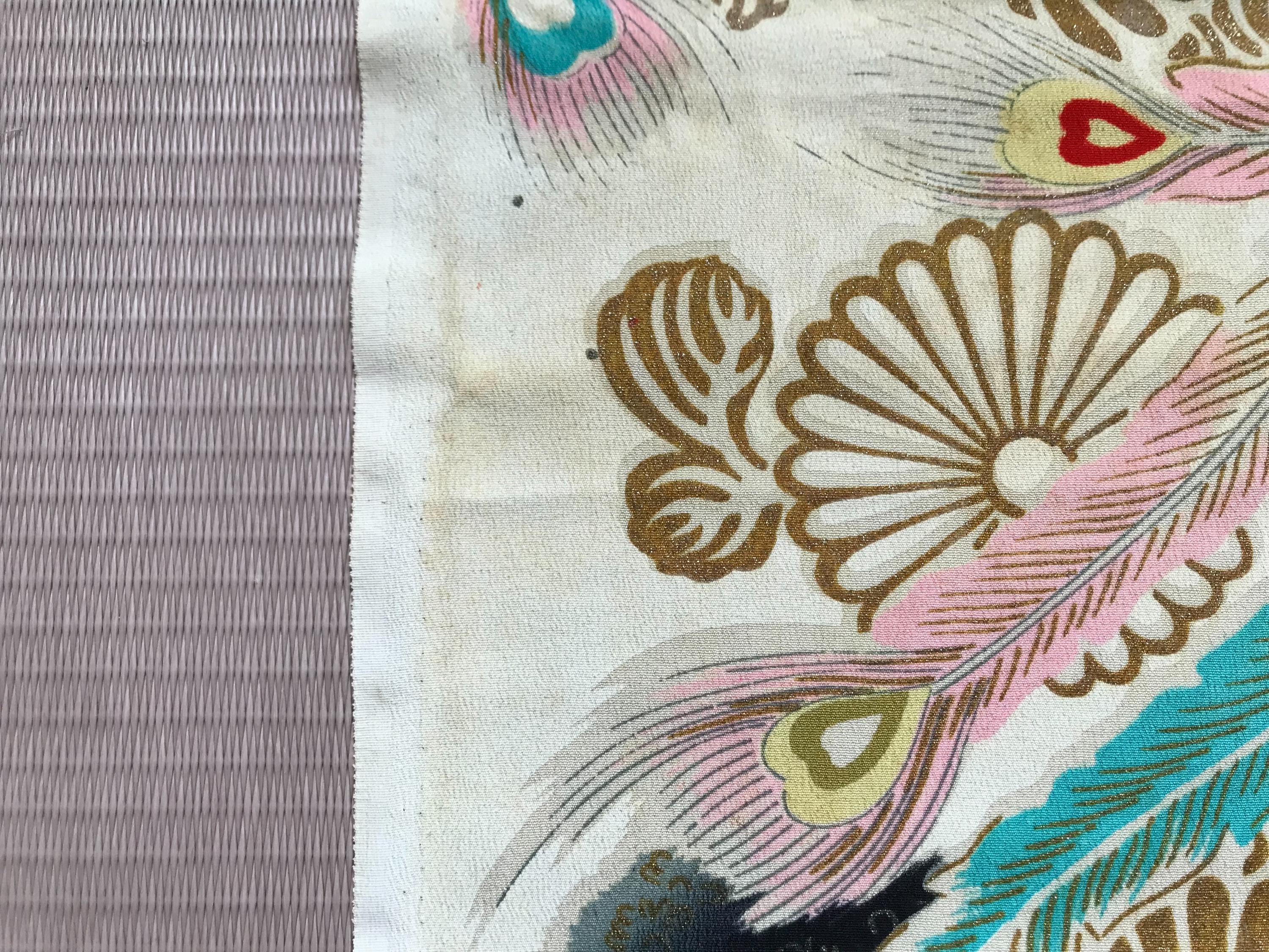 Japanese Kimono Fabric for Children, CHIRIMEN silk Crepe, Bird, KUJAKU ...