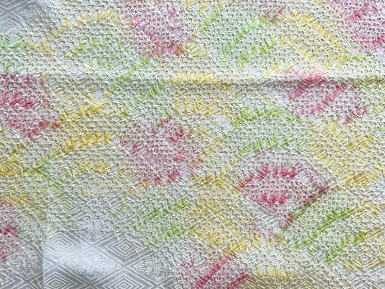 White Textured Fabric With Colorful Accents, Jacquard Woven Material - Etsy