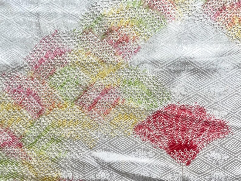 White Textured Fabric With Colorful Accents, Jacquard Woven Material - Etsy