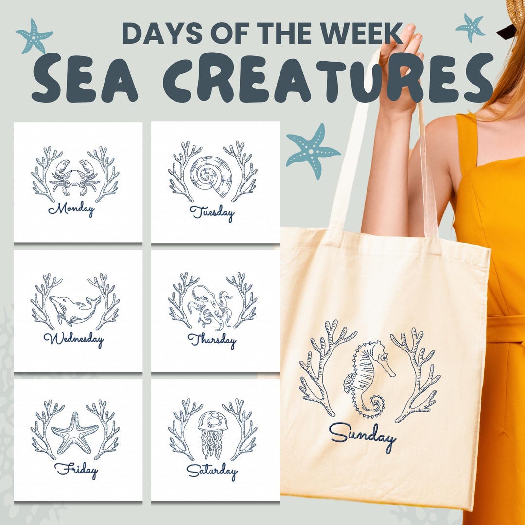 Days of the Week – Sea Creatures Stitched Embroidery Designs Bundle ...