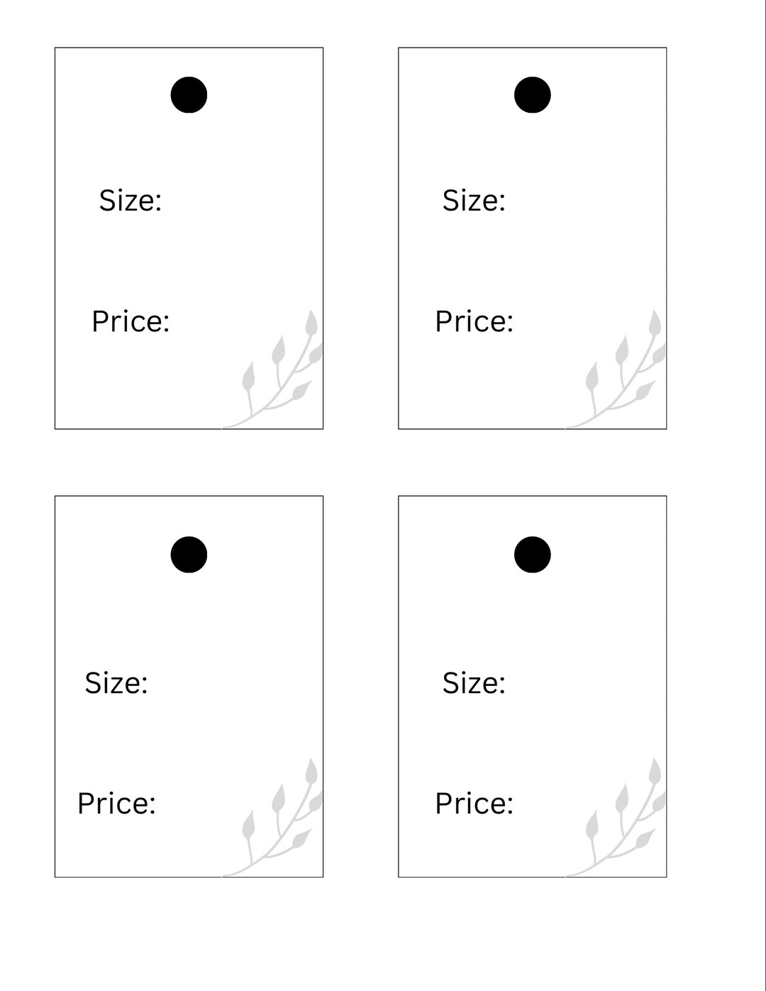 Printable Download Jumbo Price Tag W/size - Etsy