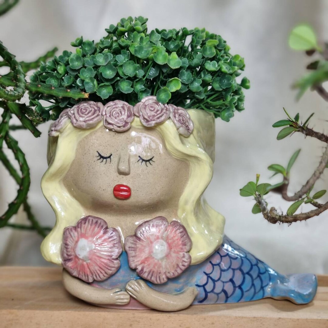 Plant Pot Shaped Like a Mermaid, Cactus, Ceramics, Pottery, Handmade ...