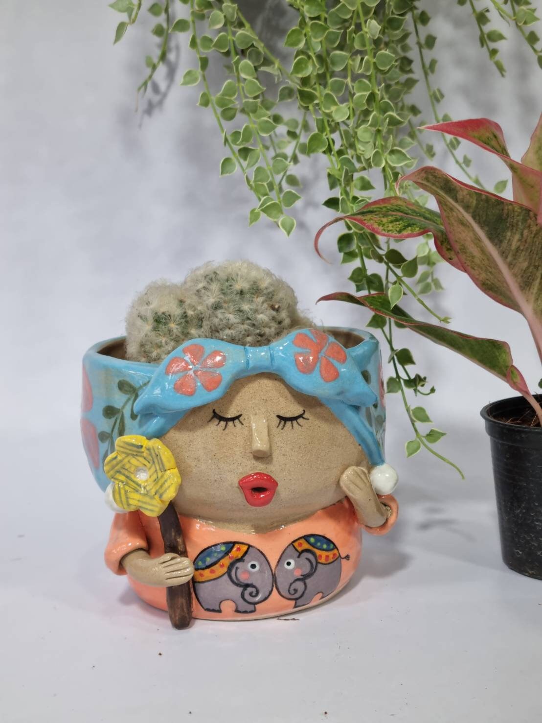 Plant Pot Shaped Like a Cute Girl, Cactus, Ceramics, Pottery, Handmade ...