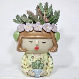 Handmade Ceramic Girl Planter With Floral Crown, Girl Pot, Holding ...
