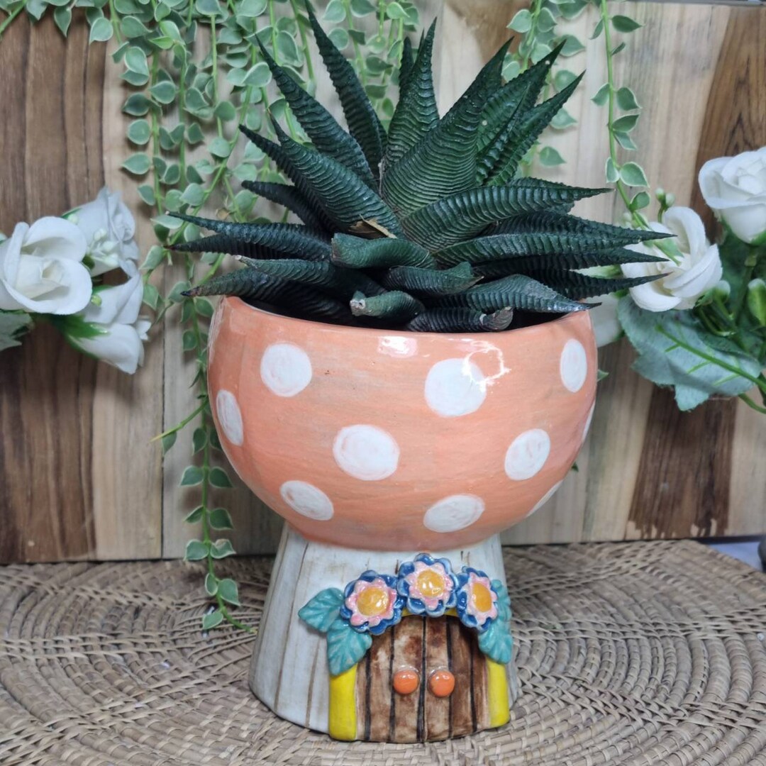 Plant Pot Shaped Like a Mushroom House, Cactus, Ceramics, Pottery ...