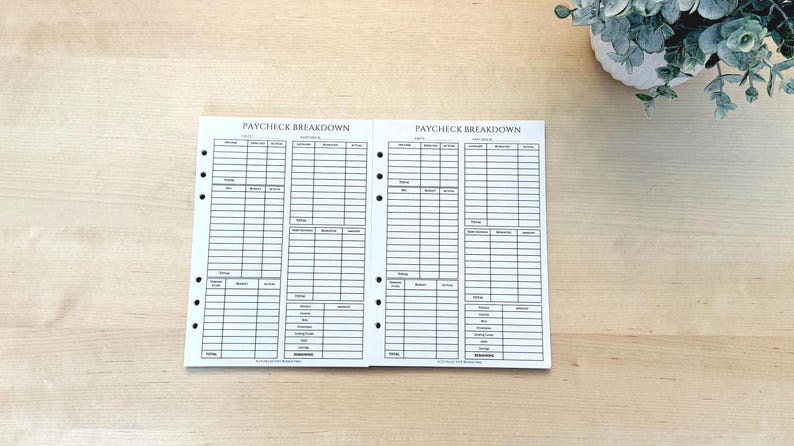A5 Paycheck Breakdown Budget Insert: Double-sided Cash Envelope Tracker ...