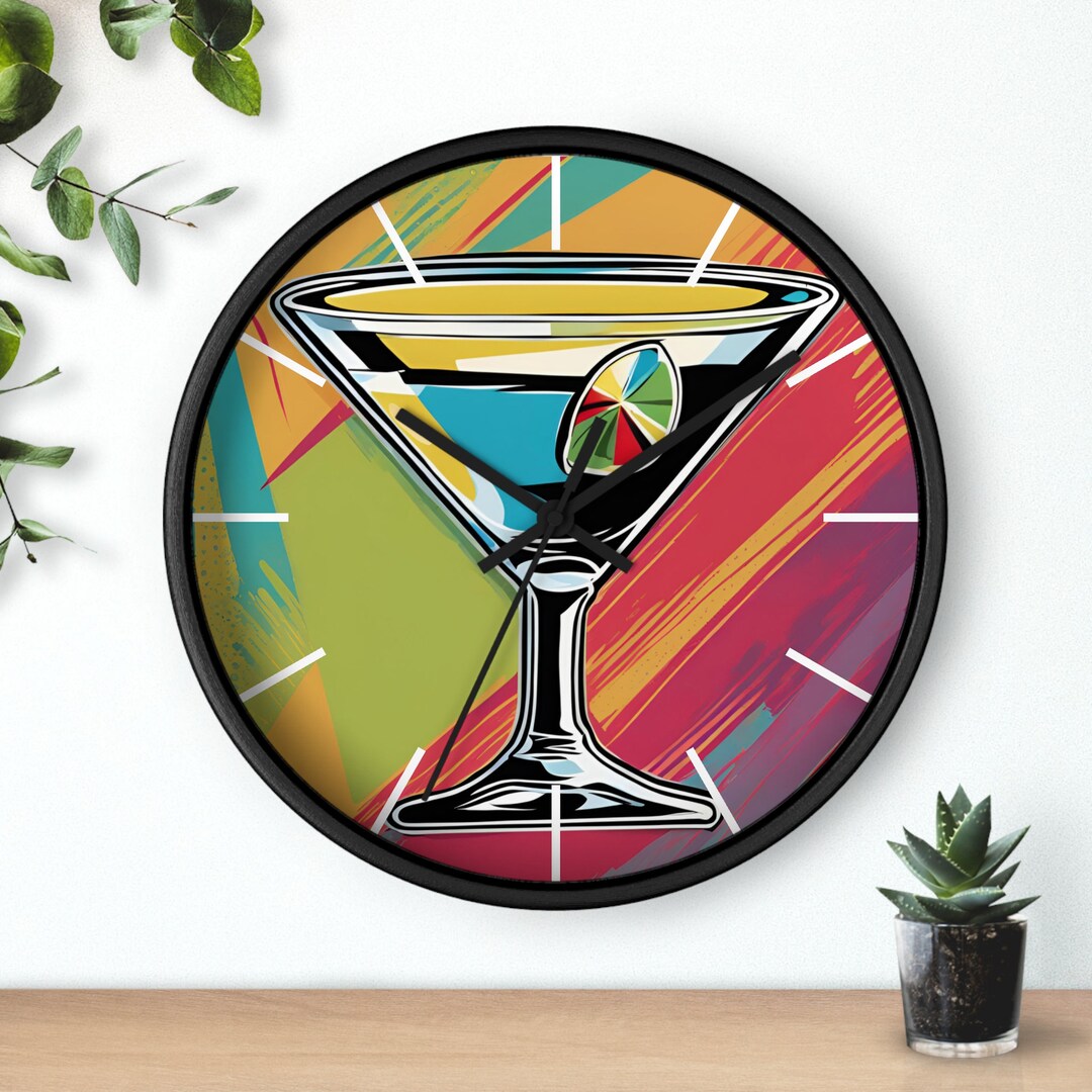 Pop Art Martini Time Wall Clock, Cocktail Hour Kitchen Clock, Unique ...