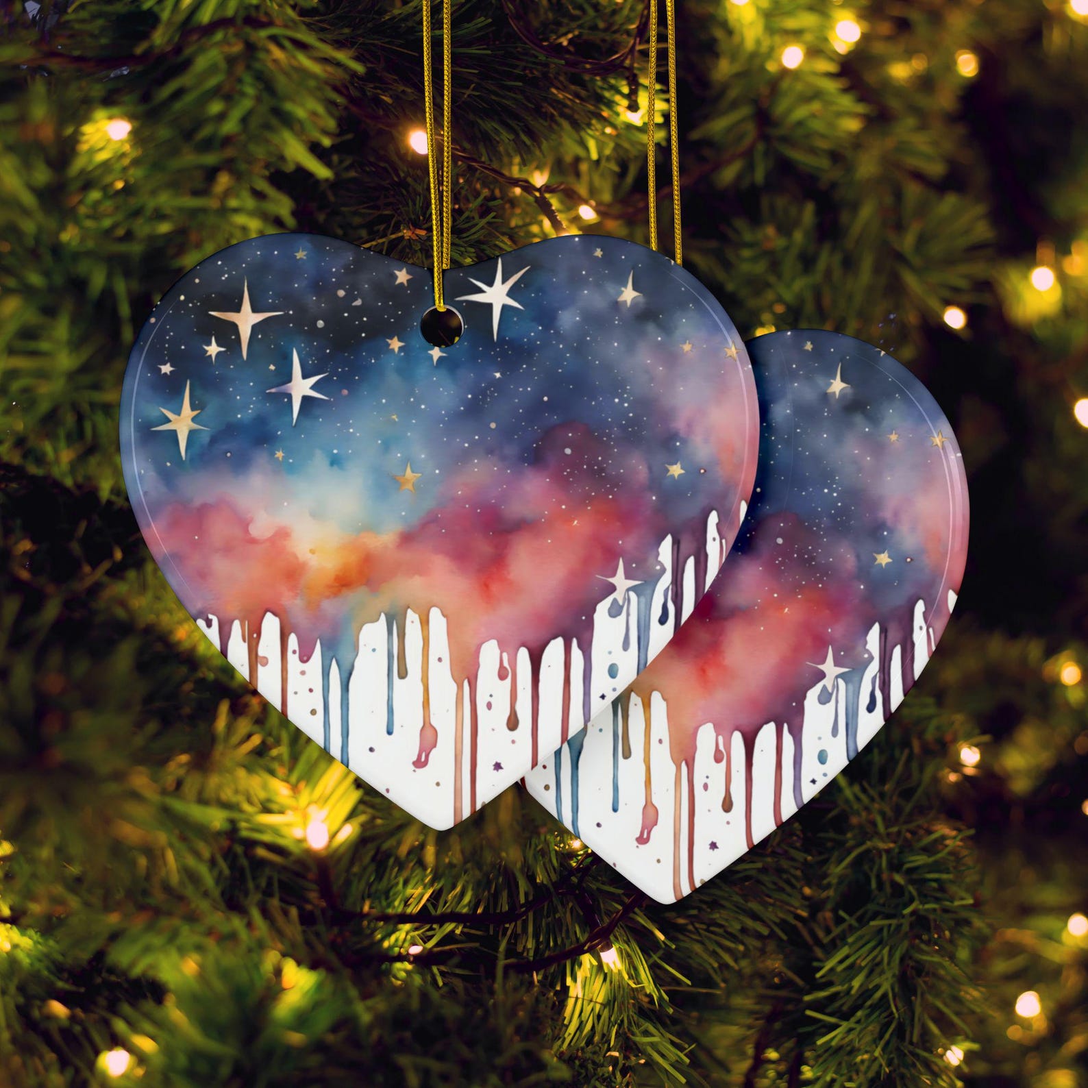 Dripping Night Sky Christmas Tree Ornament, Unique Watercolor Style ...