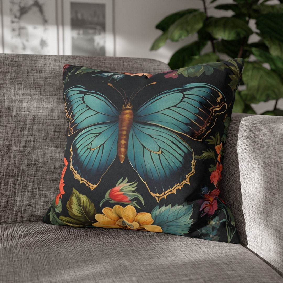 Blue Butterfly Botanical Pillowcase (pillow Insert Not Included) - Etsy