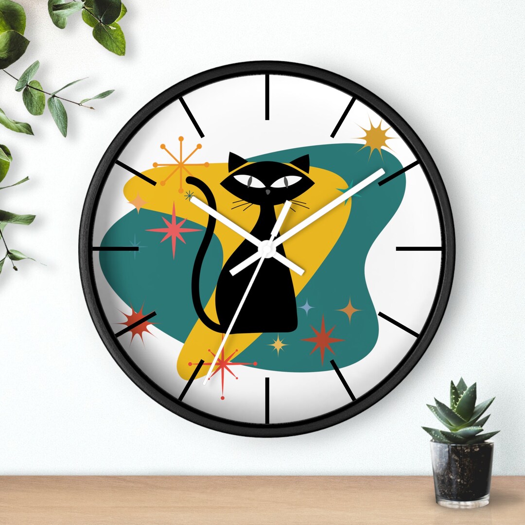 Mid Century Modern Atomic Black Cat Wall Clock, Retro Wall Clock, Retro Decor, 1950s Inspired ...