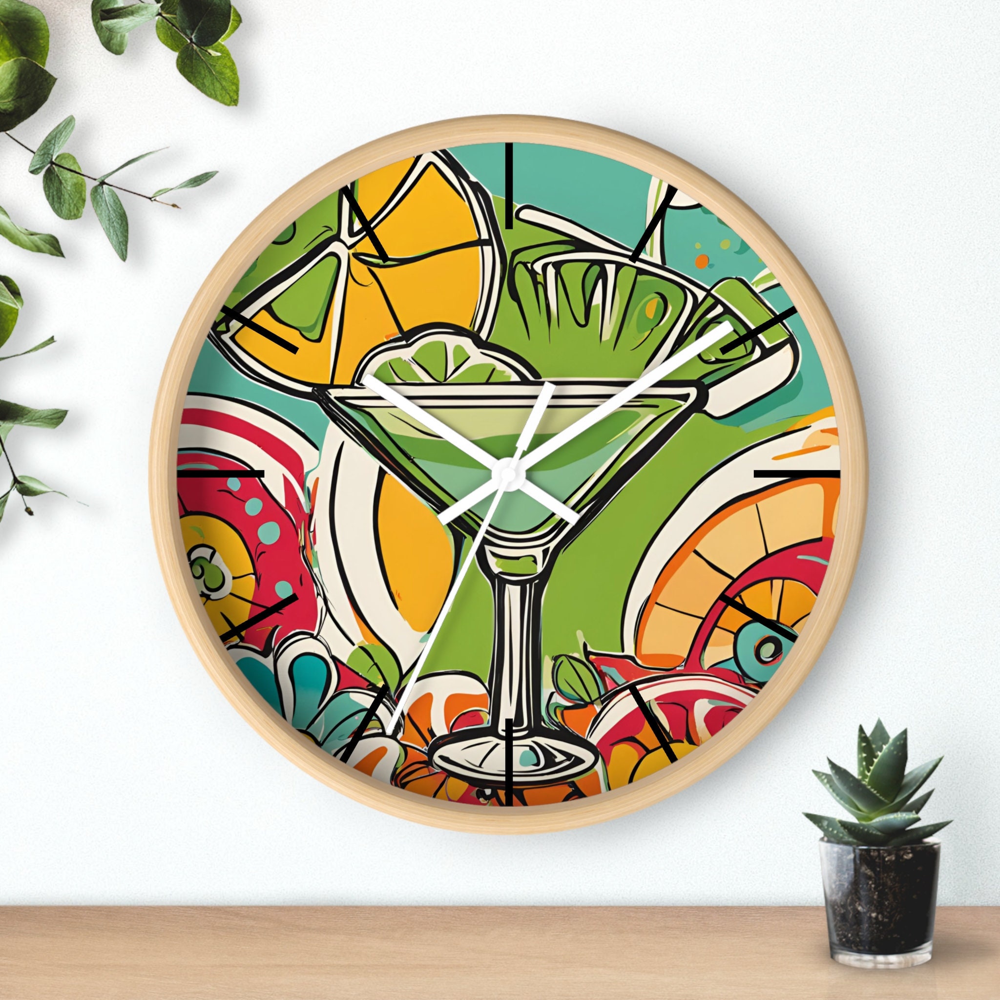 Bright Pop Art Margarita Wall Clock, Cocktail Hour Kitchen Clock ...