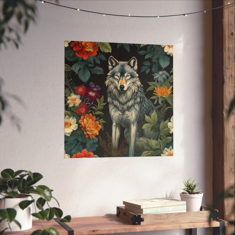 Floral Wolf Matte Poster Dark Botanical Forestcore Cottagecore ...