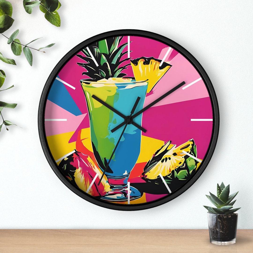 Pop Art Piña Colada Wall Clock, Cocktail Hour Kitchen Clock, Unique Bar ...