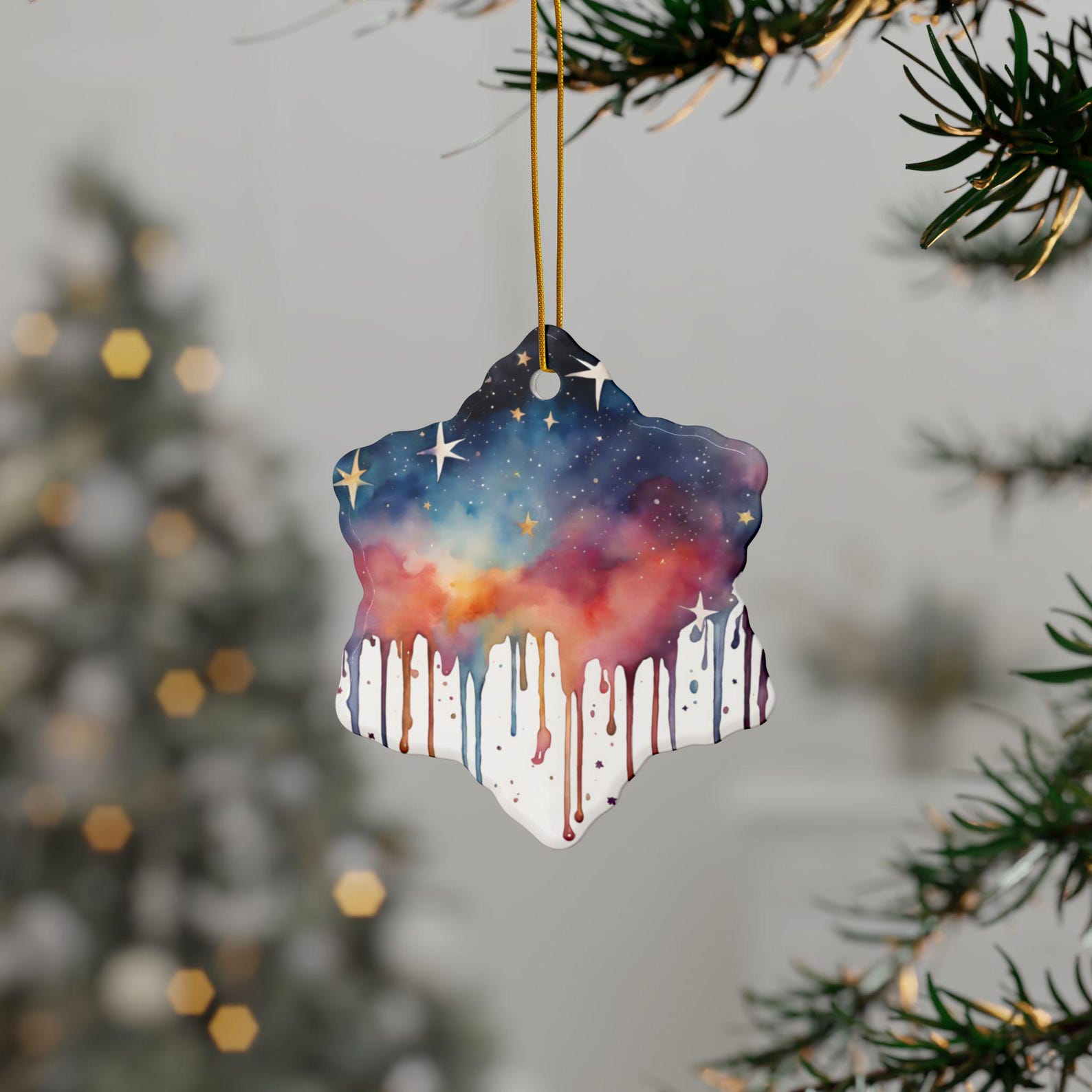 Dripping Night Sky Christmas Tree Ornament, Unique Watercolor Style ...