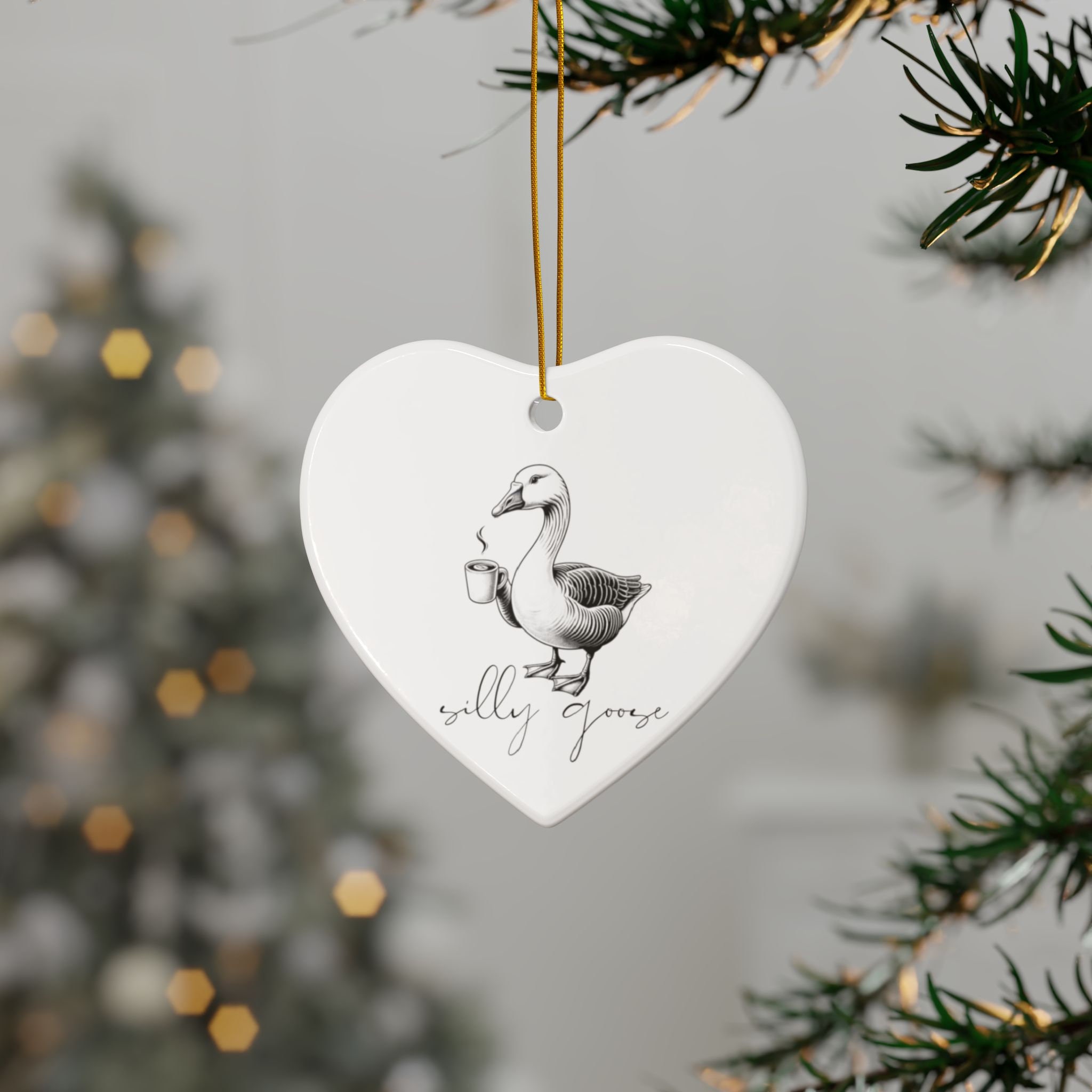Silly Goose Drinking Coffee Ceramic Christmas Ornament - Etsy