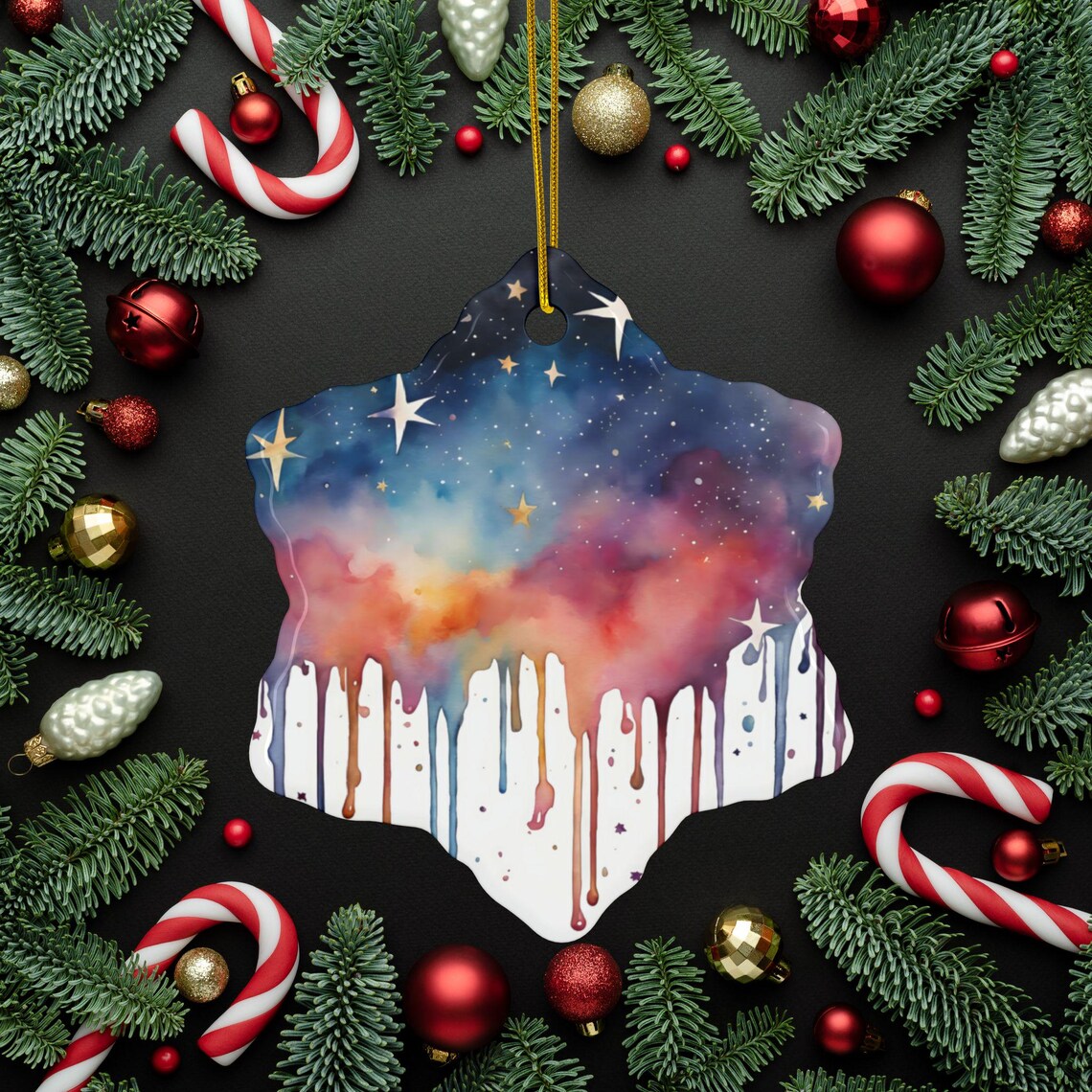 Dripping Night Sky Christmas Tree Ornament, Unique Watercolor Style ...