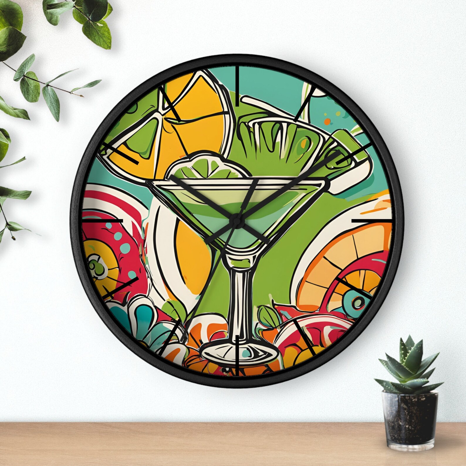 Bright Pop Art Margarita Wall Clock, Cocktail Hour Kitchen Clock ...