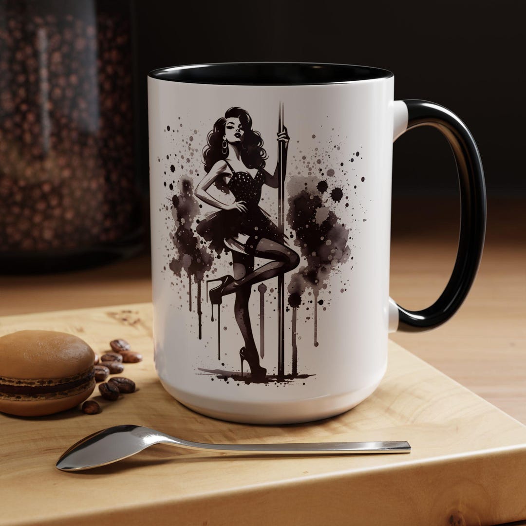 Sassy Vintage Pinup Pole Dancer Watercolor Splash Accent Coffee Mug, 11 ...
