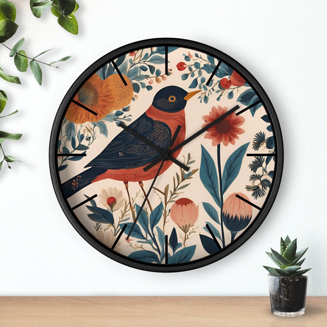 Folk Art Songbird Wall Clock, Shabby Chic, Rustic Wall Decor, Perfect ...