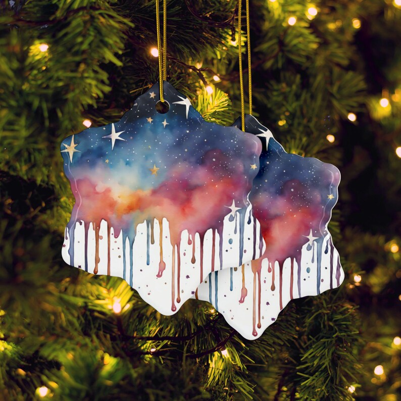 Dripping Night Sky Christmas Tree Ornament, Unique Watercolor Style ...