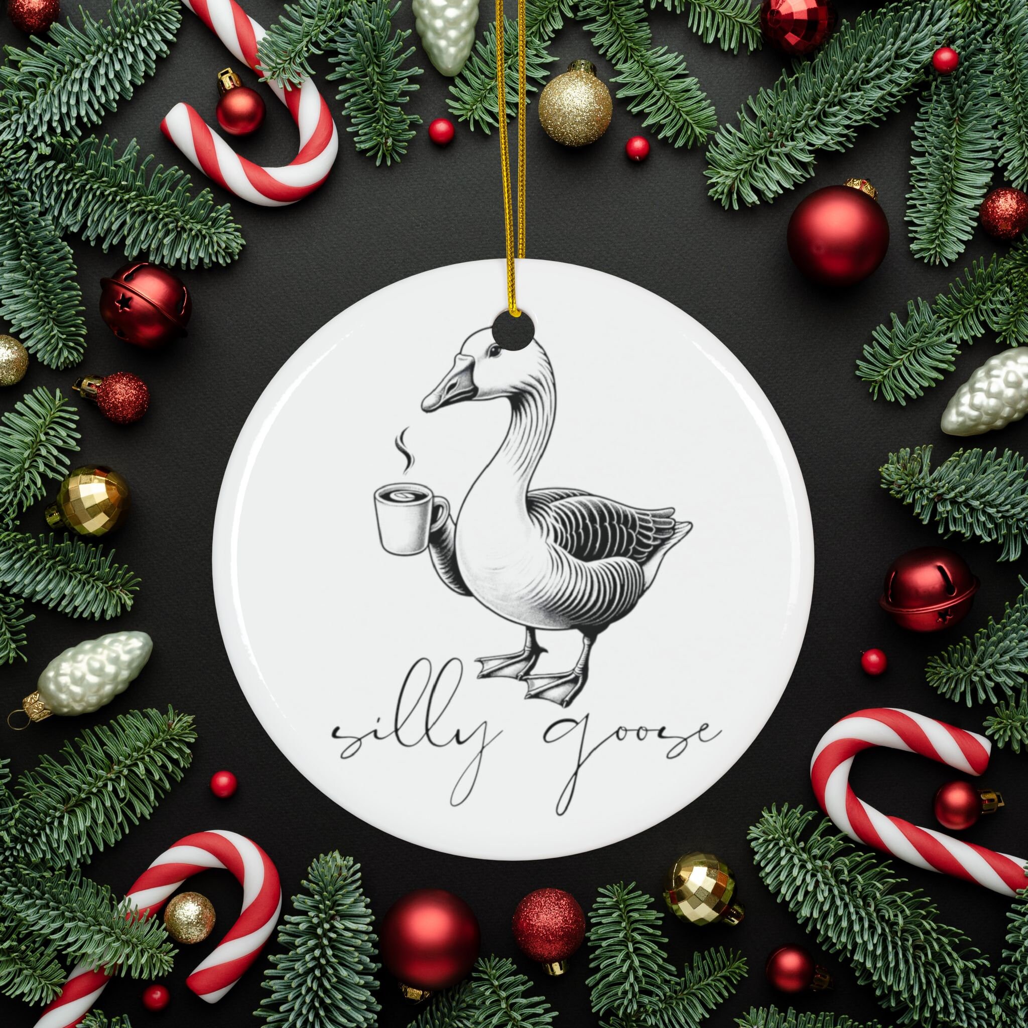 Silly Goose Drinking Coffee Ceramic Christmas Ornament - Etsy