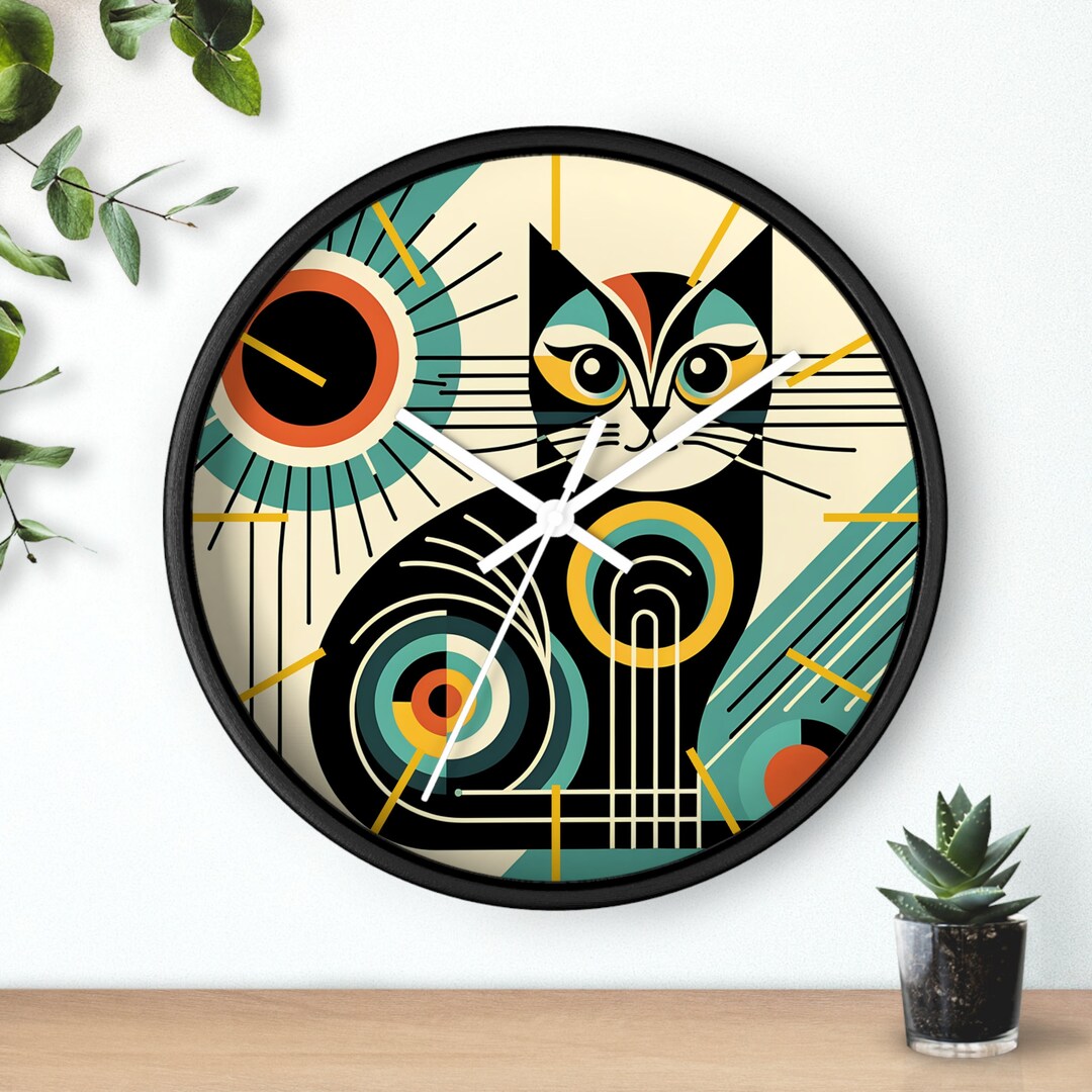 Abstract Modern Black Cat Wall Clock, Retro Wall Clock, Retro Decor ...