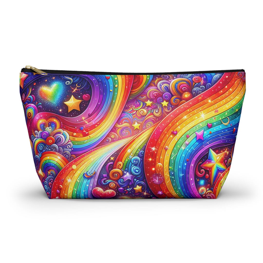 90s Inspired Rainbow Accessory Pouch, Makeup Bag, Cosmetic Case, Zipper ...