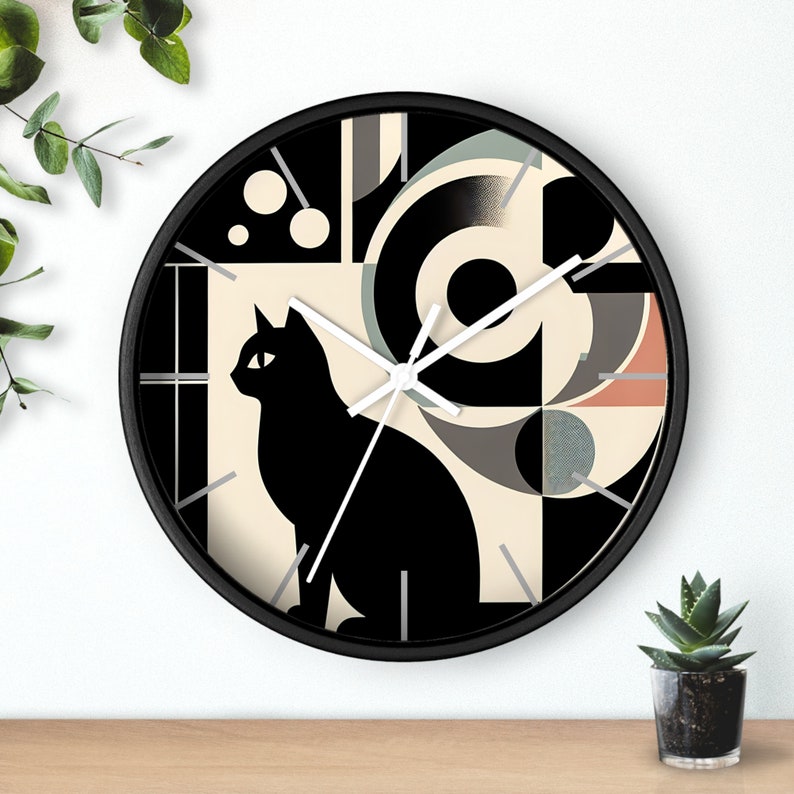 Abstract Modern Black Cat Wall Clock, 1950s 1960s Vintage Inspired Mid Century Modern Retro ...