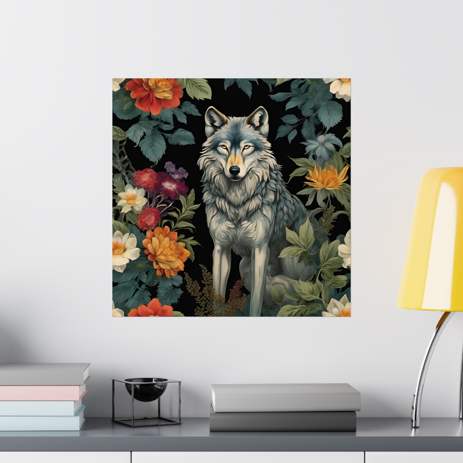 Floral Wolf Matte Poster Dark Botanical Forestcore Cottagecore ...