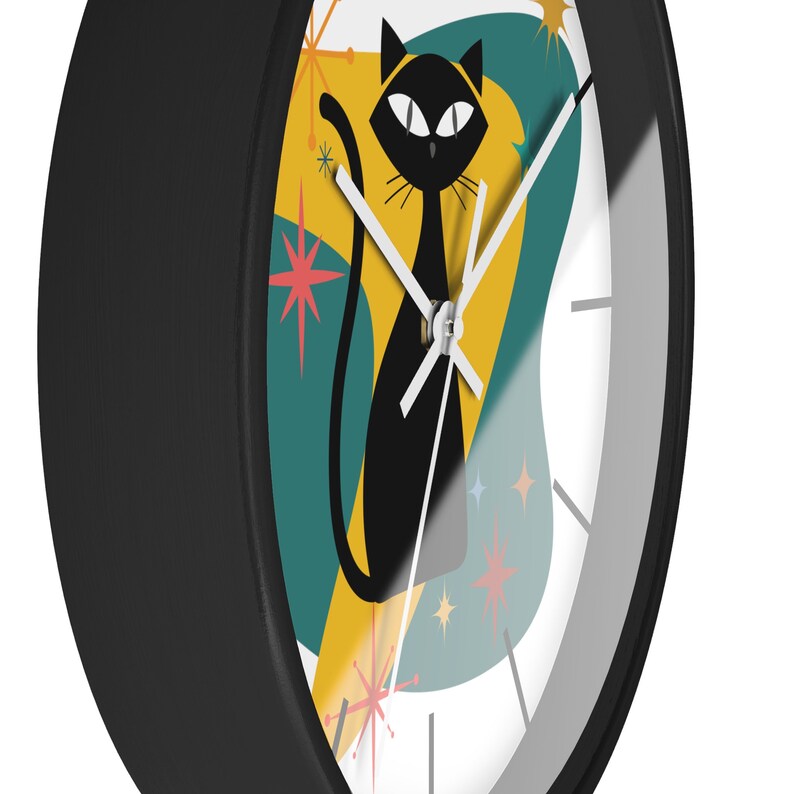 Mid Century Modern Atomic Black Cat Wall Clock - Etsy