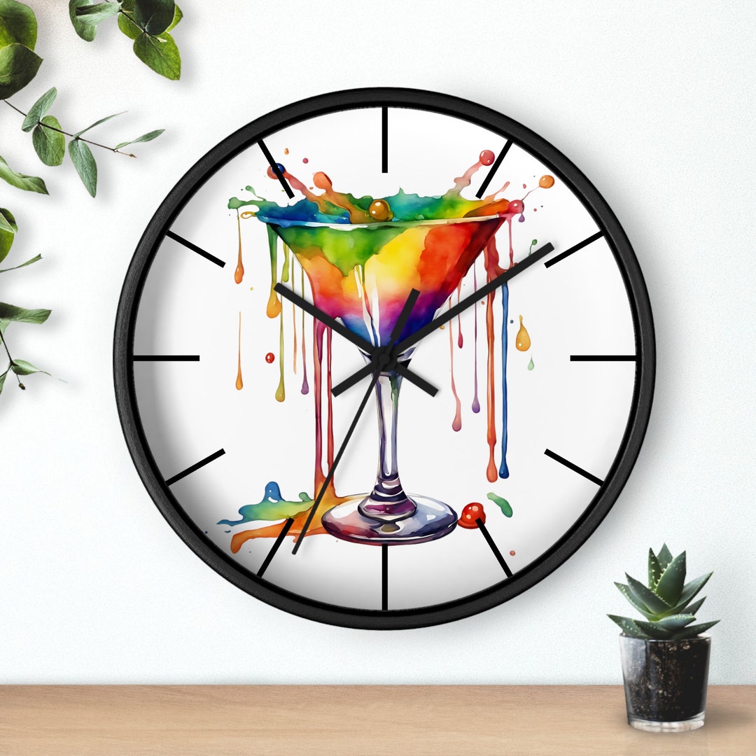 Rainbow Watercolor Melting Martini Wall Clock - Etsy