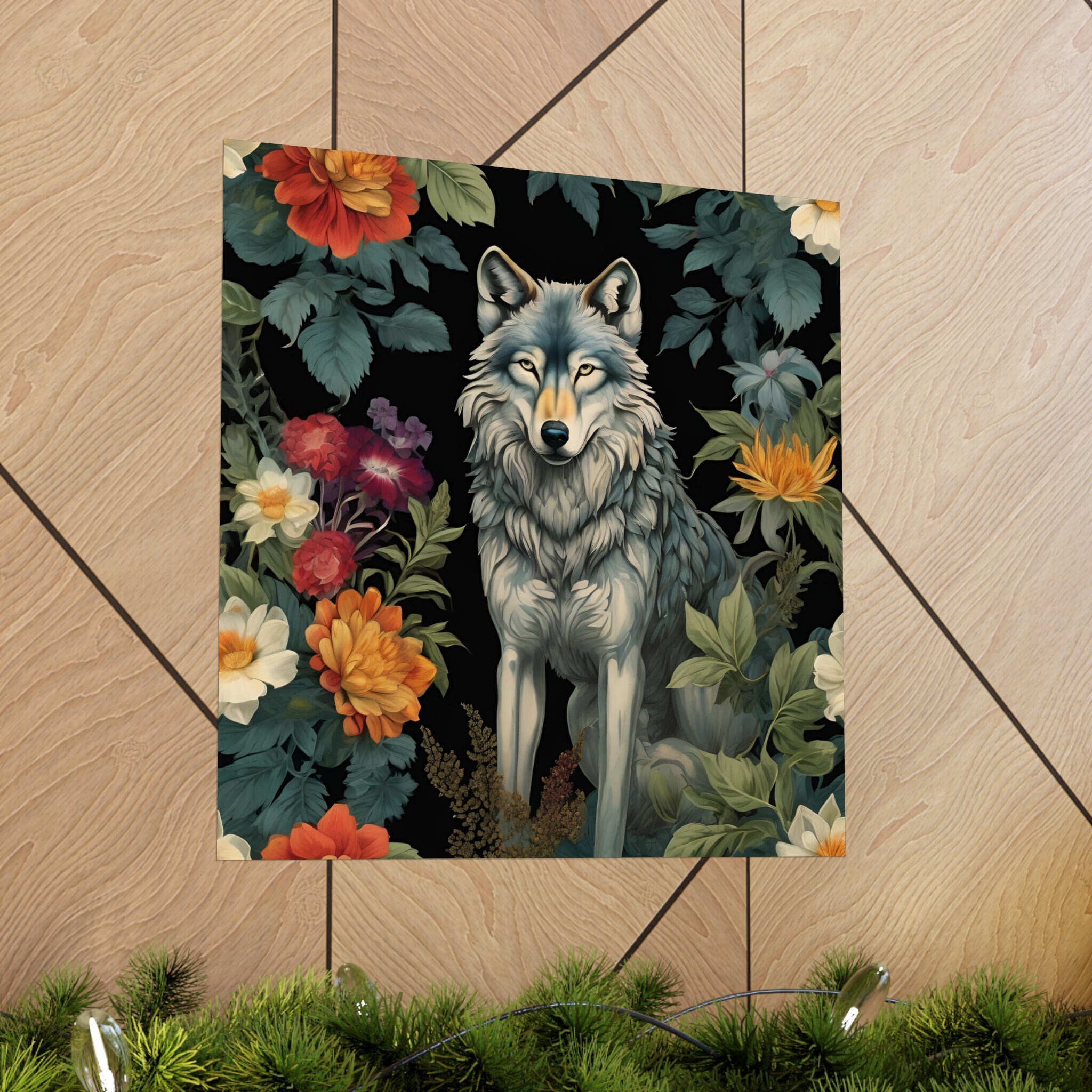 Floral Wolf Matte Poster Dark Botanical Forestcore Cottagecore ...
