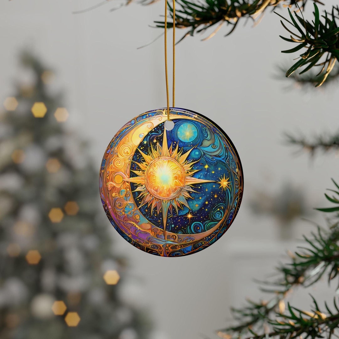 Celestial Sun and Moon Christmas Tree Ornament, Unique Whimsical ...