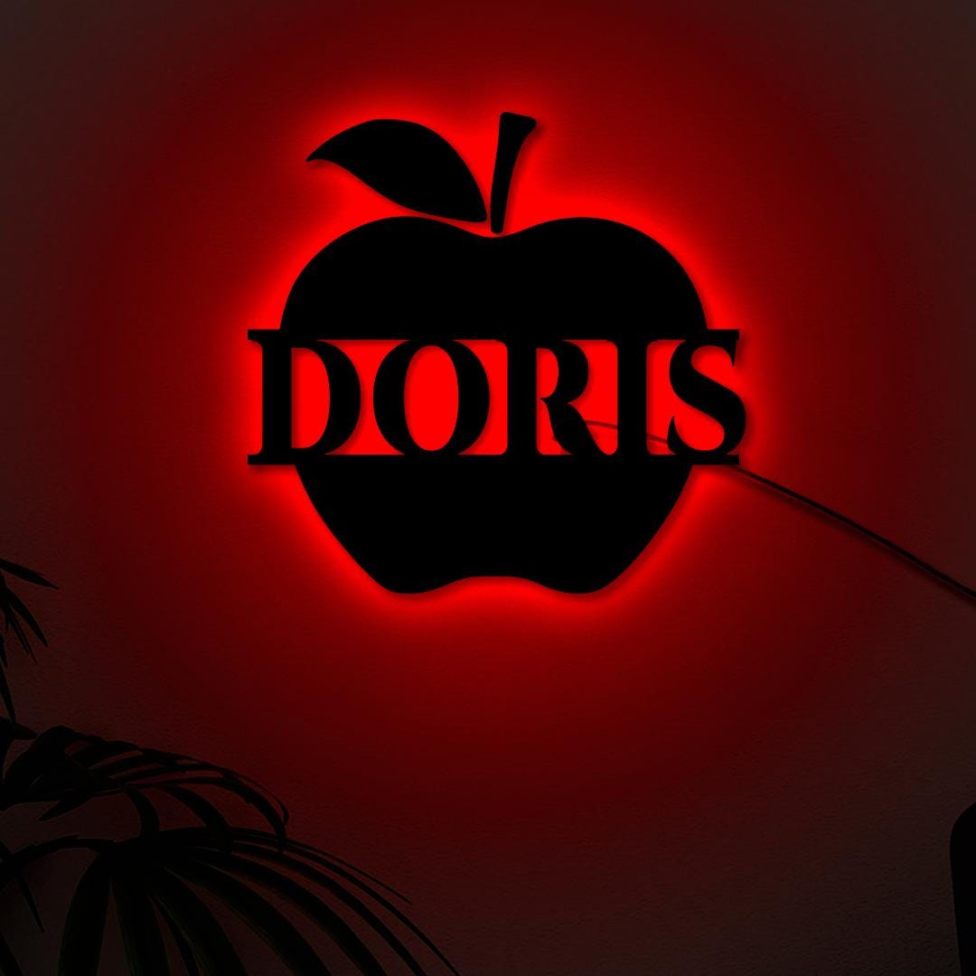Teacher Apple Led Sign Wooden Sign, Teacher Apple Name Neon Sign, Best ...