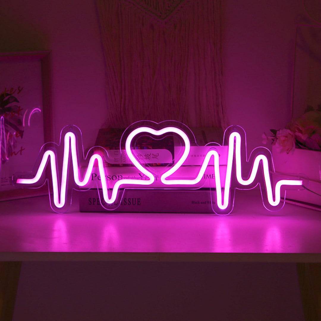 Heart Beat Neon Sign, Initials Heart Sign, Neon Sign Wedding, Couple ...