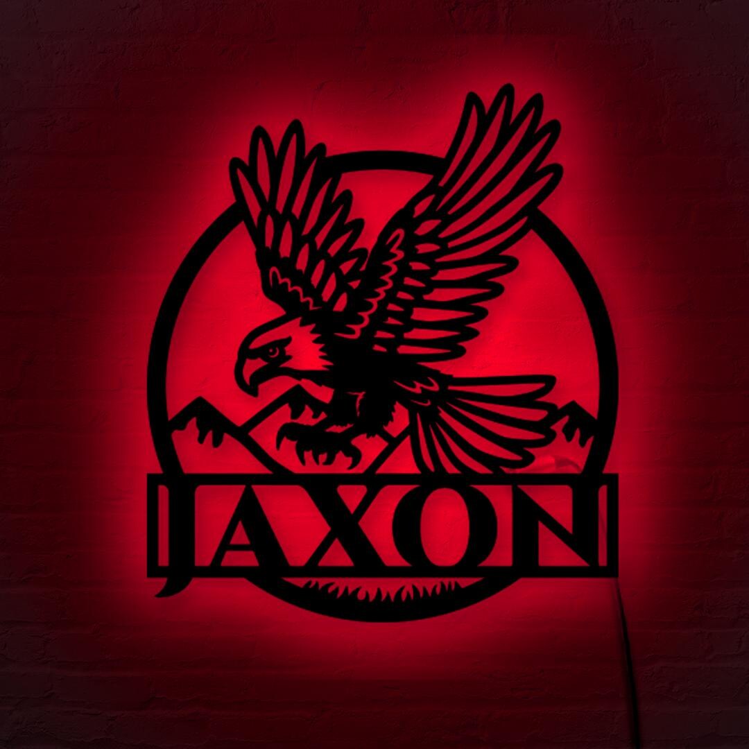 Eagle's Nest Monogram Led Sign, Eagle Wooden Led Sign Wall Art, Bald ...