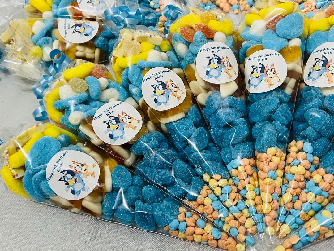 Bluey Theme Personalised Halal Sweet Cones, Party Favours , Mixed ...