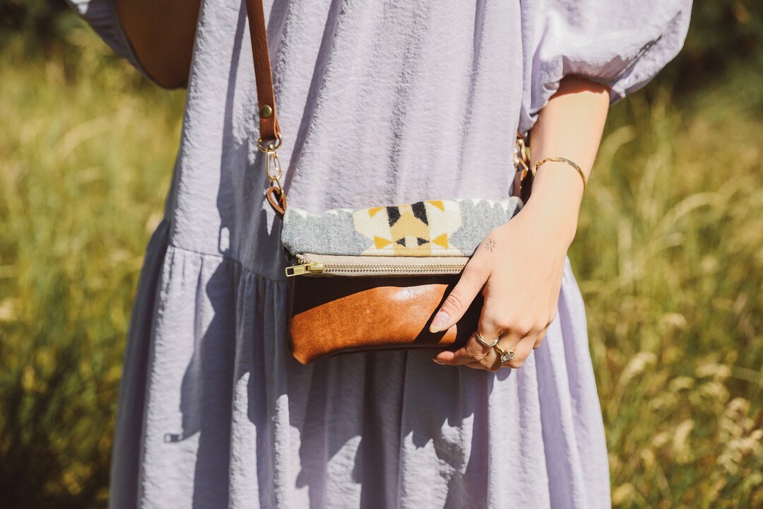 Leather Crossbody Bag With Pendleton Wool, Mini Brown Purse - Etsy