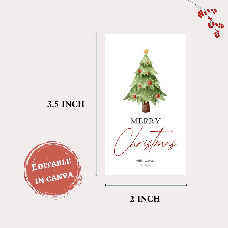 Printable Watercolor Christmas Tree Gift Tag, Editable Template ...