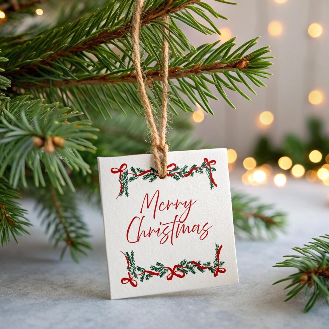 Merry Christmas Gift Tag Printable: Red and Green Garland (PDF) - Etsy